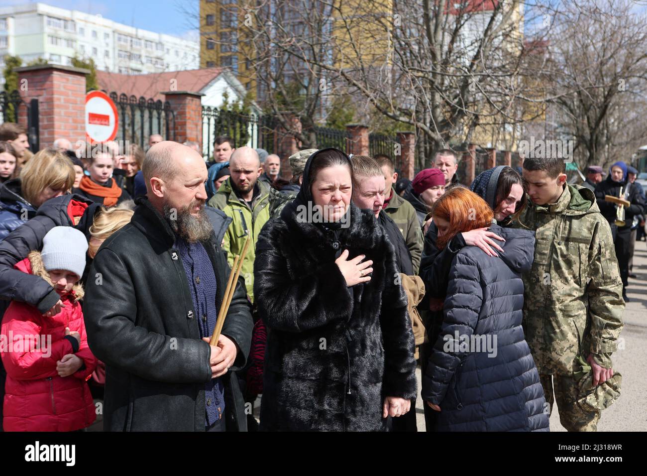 Participants in a funeral ceremony for Ukrainian defenders, brothers ...