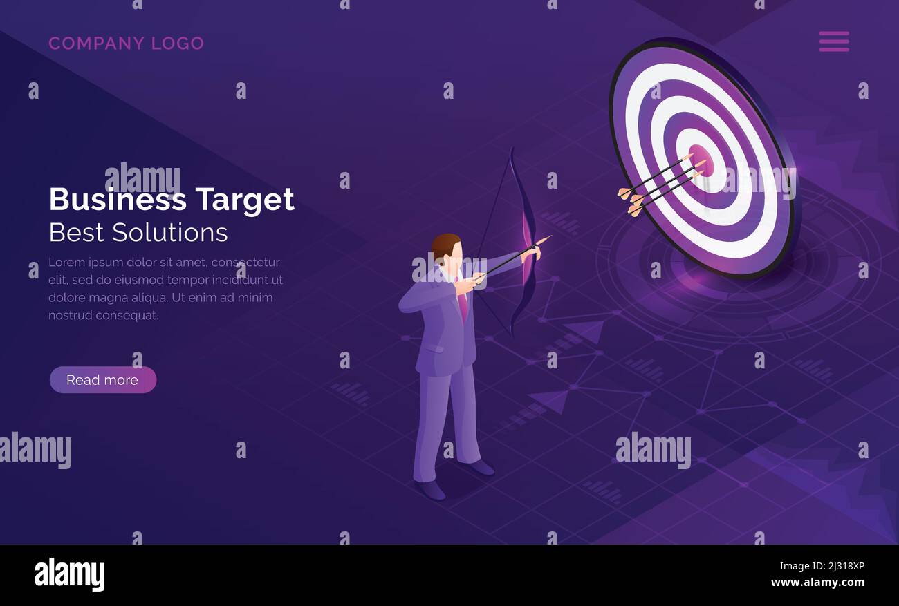 Business target solution isometric concept vector illustration. Round ...