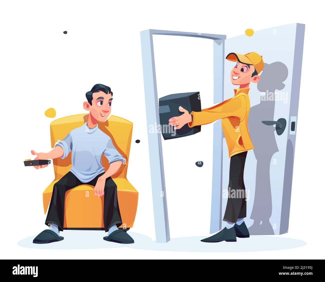 Delivery service to customer door. Courier delivers parcel or order to ...