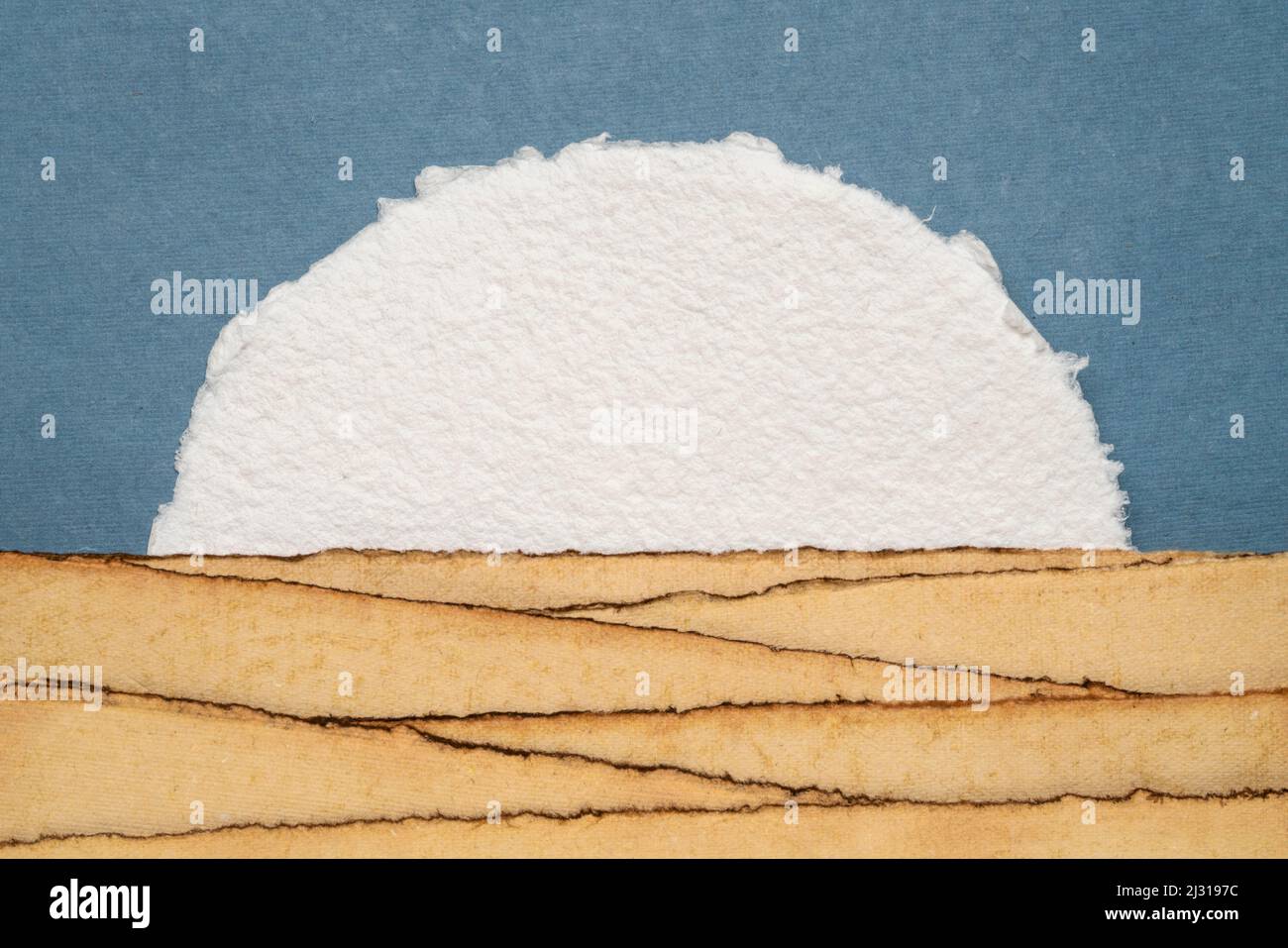 moon or sun rising abstract landscape in earth tones, blank circular ...