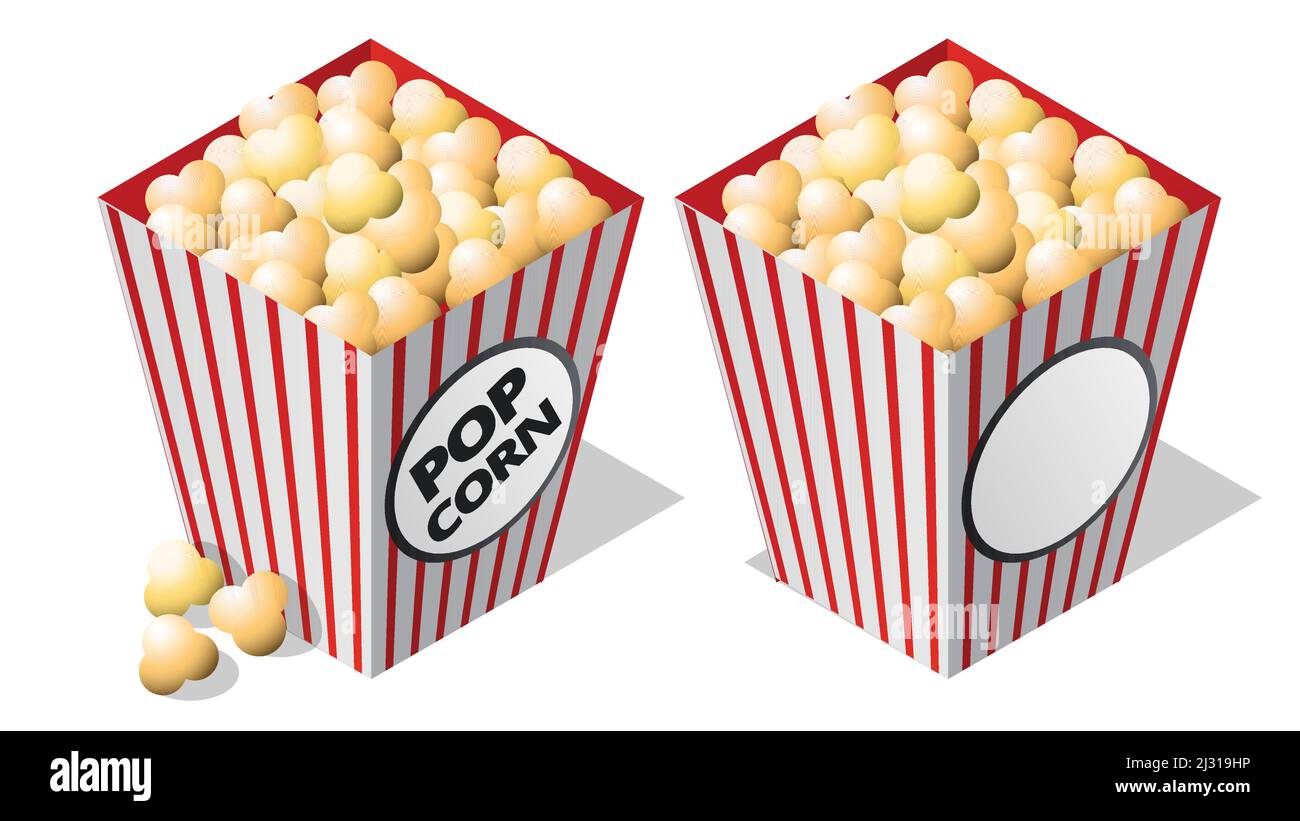 Cinema isometric icon, striped popcorn bucket with shadow cartoon ...