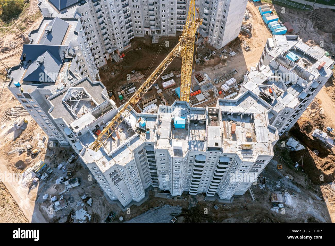 newly constructed high-rise residential buildings ready for roof ...