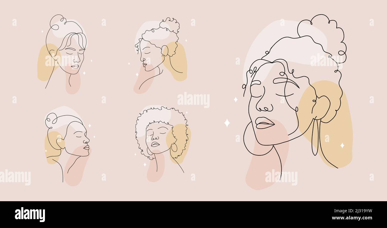 Set Of Posters With Abstract Woman Faces Minimalist Female Portraits