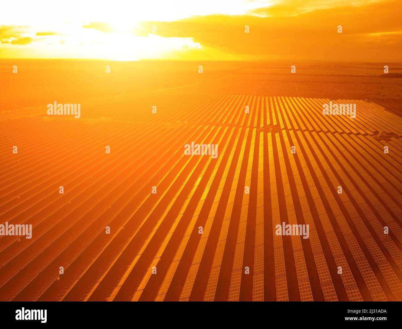 Aerial top view of a solar panels power plant. Photovoltaic solar ...