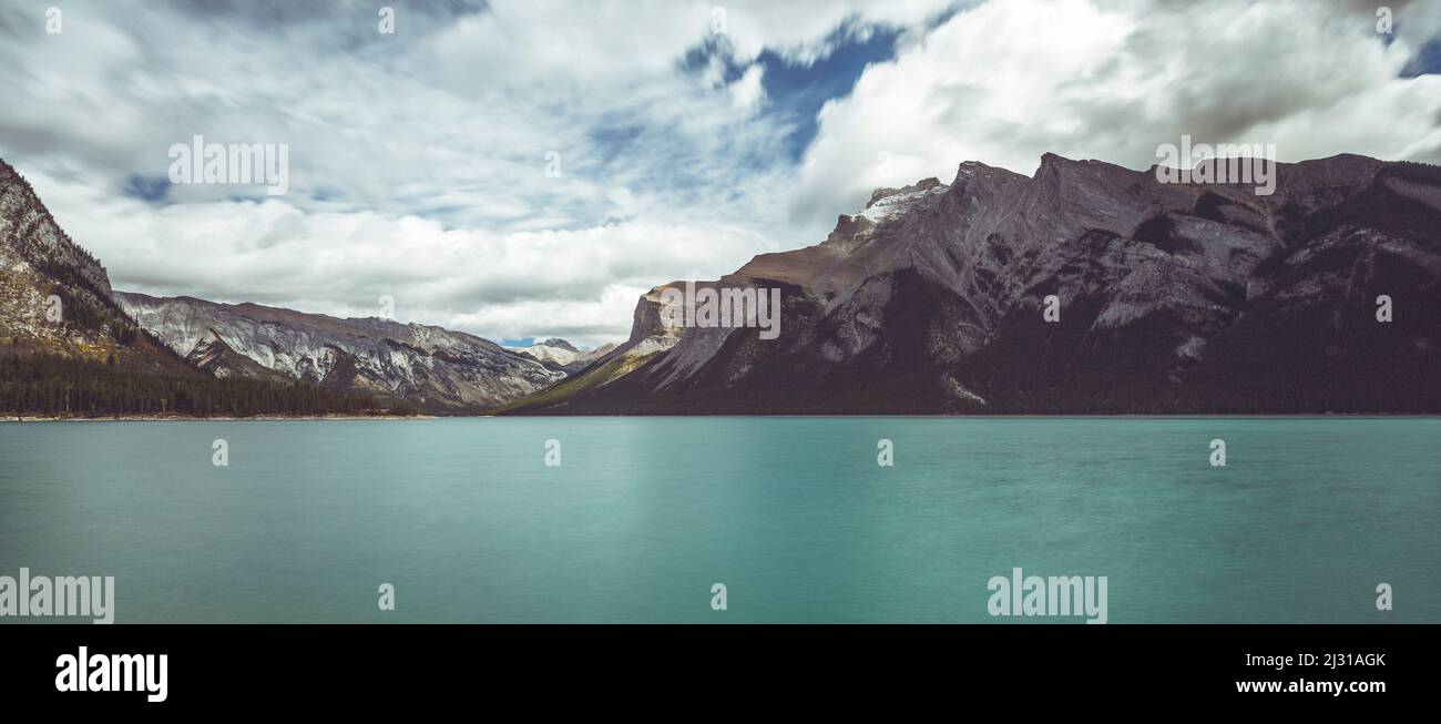 National Park Banff, long exposure at Lake Minnewanka near Banff in ...