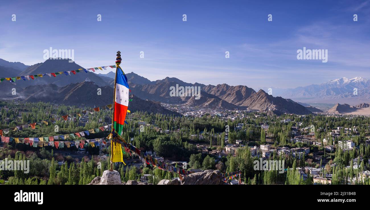 Panorama over Leh and towards the Namgyal Tsemo Gompa Monastery on ...