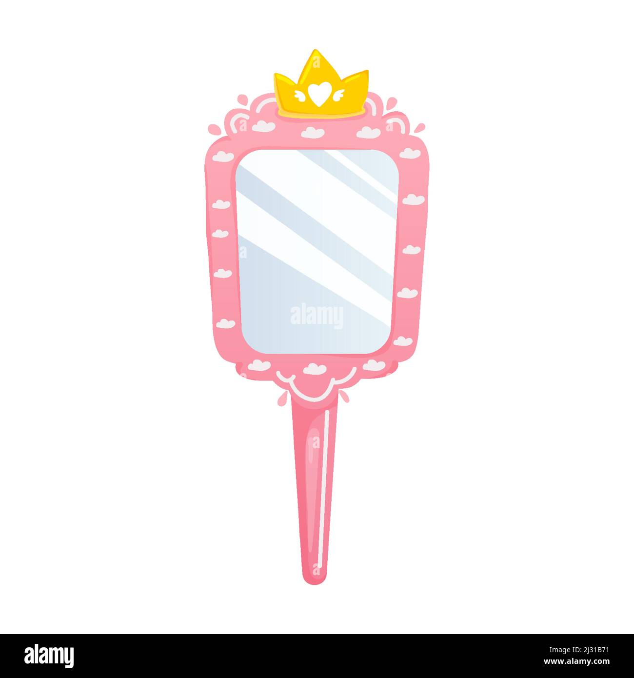Princess hand mirror.Rectangule pink mirrors with gold crown.Cartoon ...