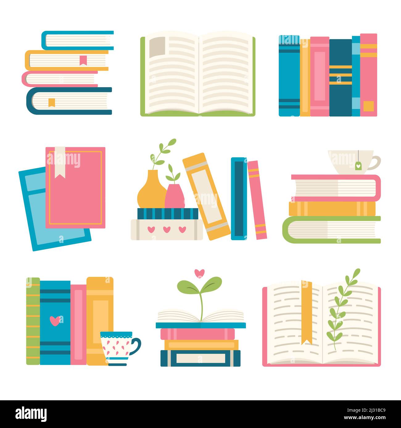 Set of different book objects, vector illustration Stock Vector Image ...