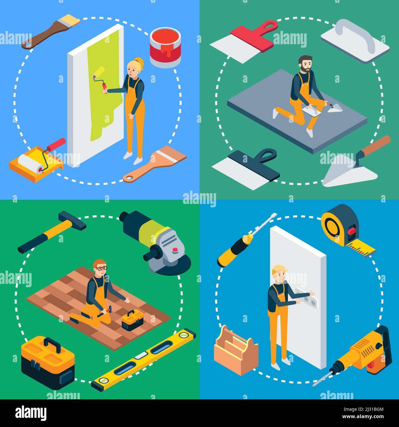 Vector flat isometric renovation poster banner set Stock Vector Image ...