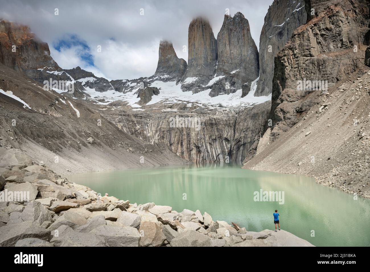 The granite columns of the Torres del Paine mountain massif, Lago ...