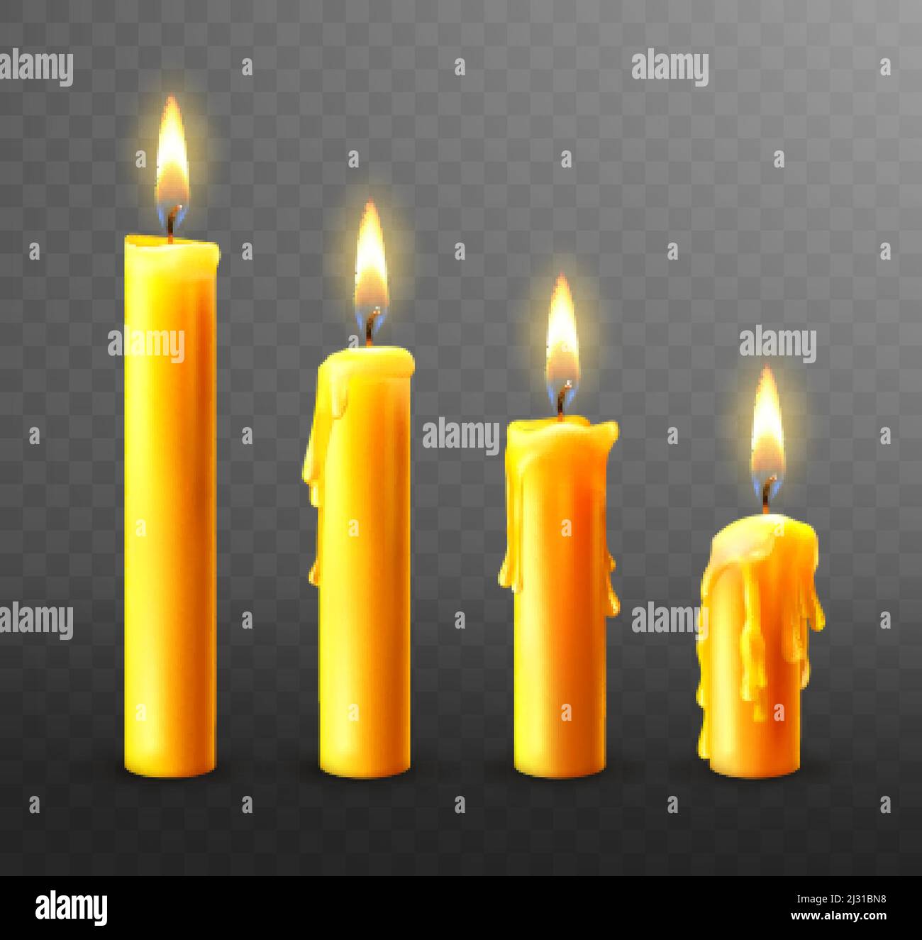 Burning candle with dripping or flowing wax, realistic vector ...