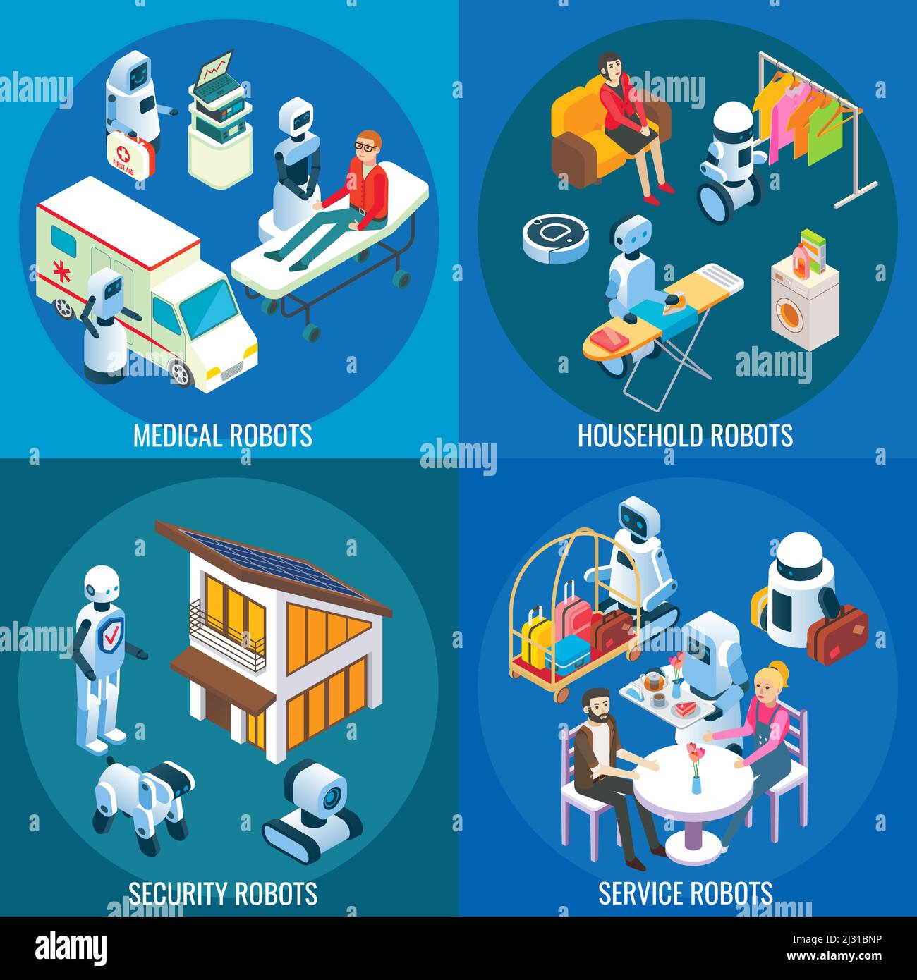 Vector isometric medical, home and service robots Stock Vector Image ...