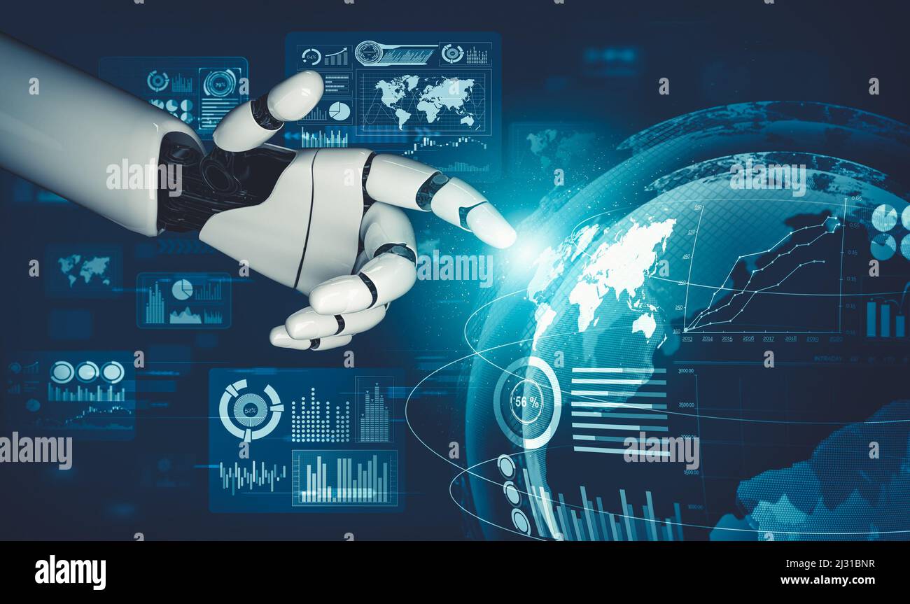 3D rendering futuristic droid robot technology development, artificial ...