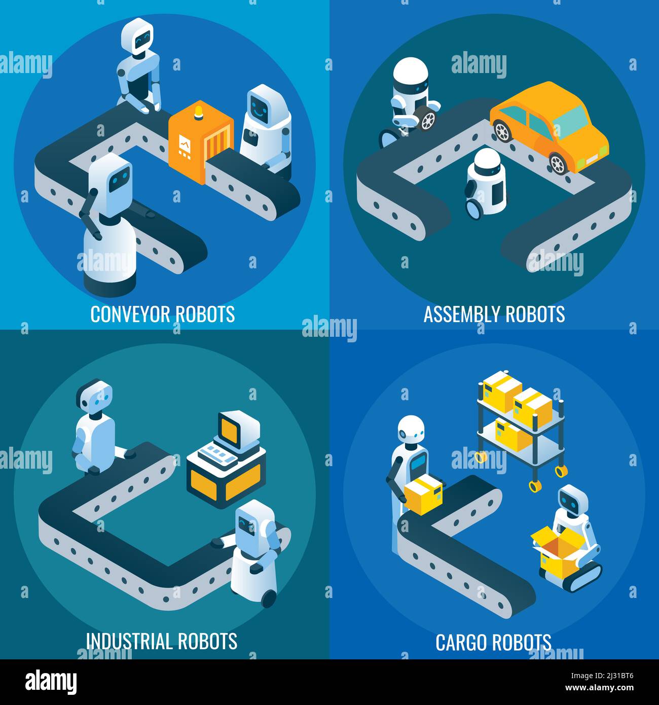 Industrial robotics vector isometric poster set Stock Vector Image ...