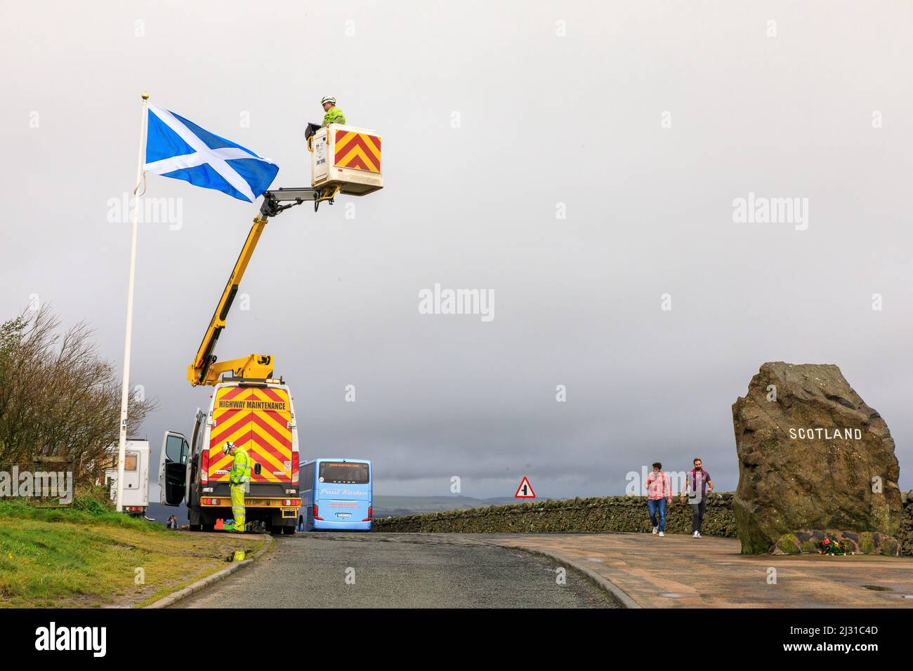 Scottish flag being changed, border, Carter Bar, Landmark, Scotland, UK ...