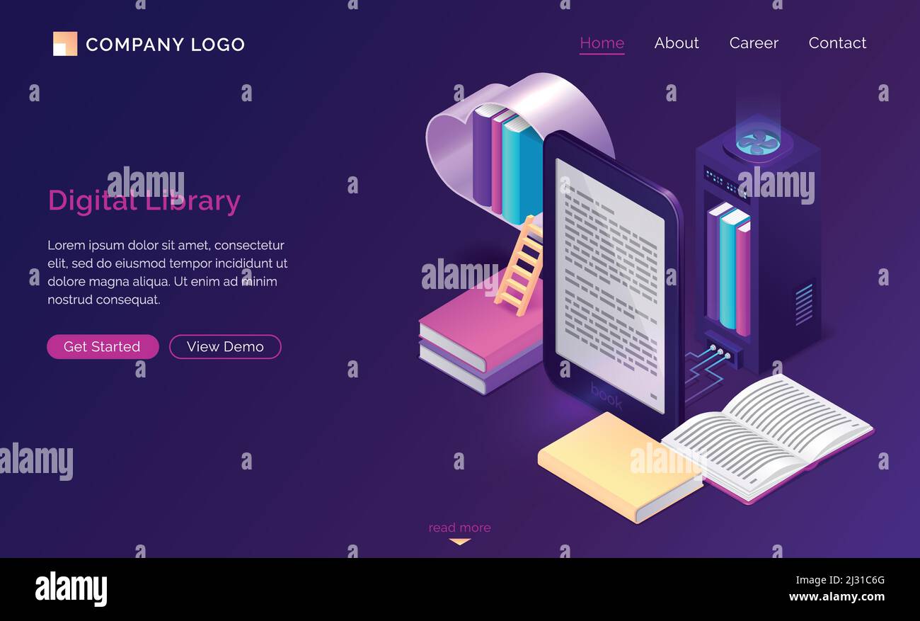 Online digital library isometric concept vector illustration. Virtual ...