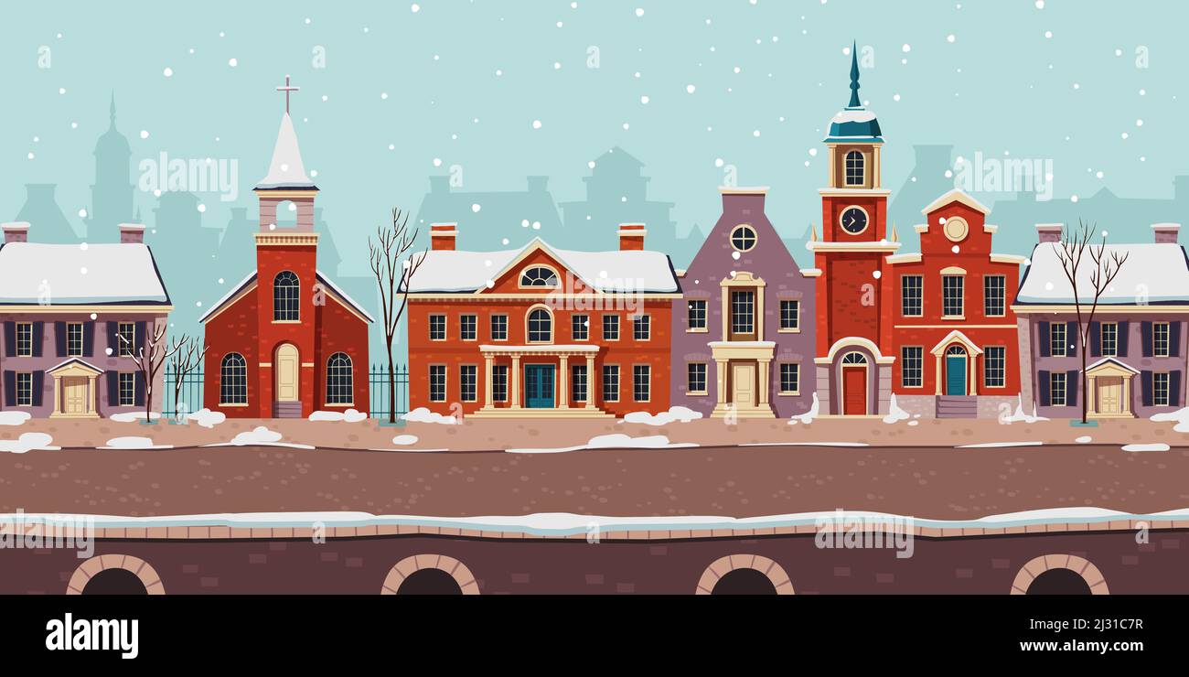 Urban street winter landscape 18th century with residential, government ...