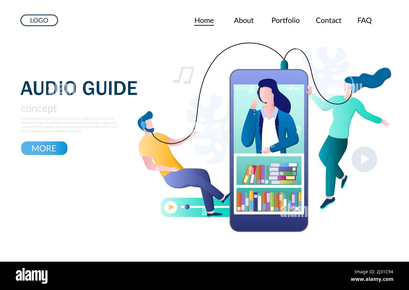Audio guide vector website landing page design template Stock Vector ...