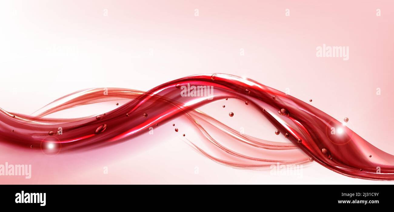 Red flowing liquid splash realistic vector illustration. Shining stream ...