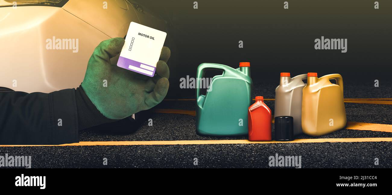 Maintenance service card and motor oil gallon from a lubrication ...