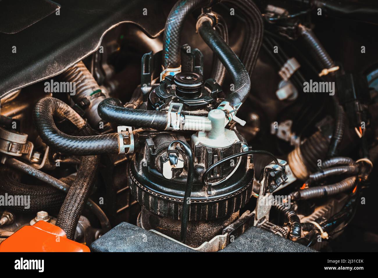 Diesel fuel filter box and rubber tube of the diesel engine system in ...