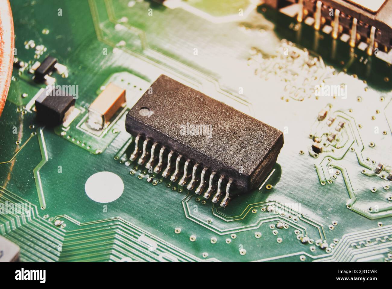 Integrated circuit (IC) on the electronic circuit board of the computer ...