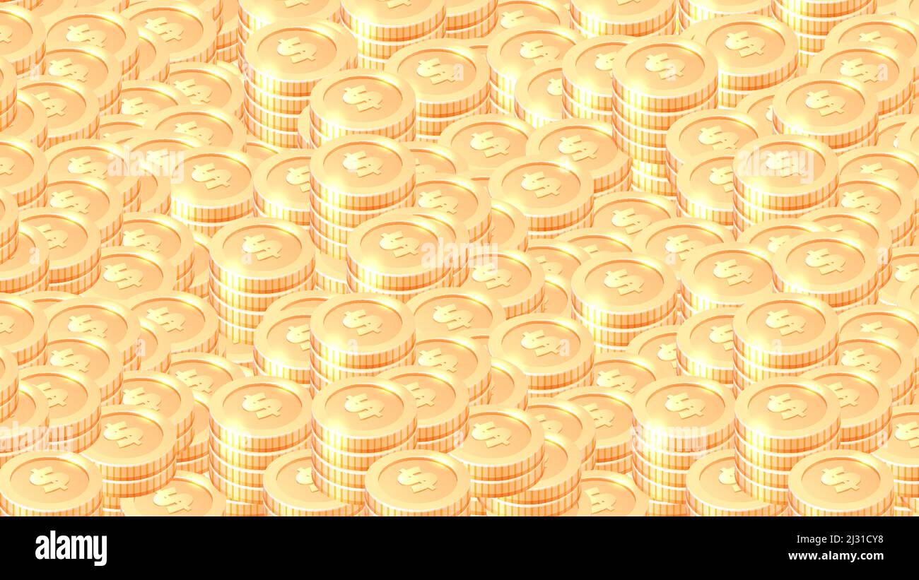 Piles of gold coins background, cartoon vector illustration. Many or ...