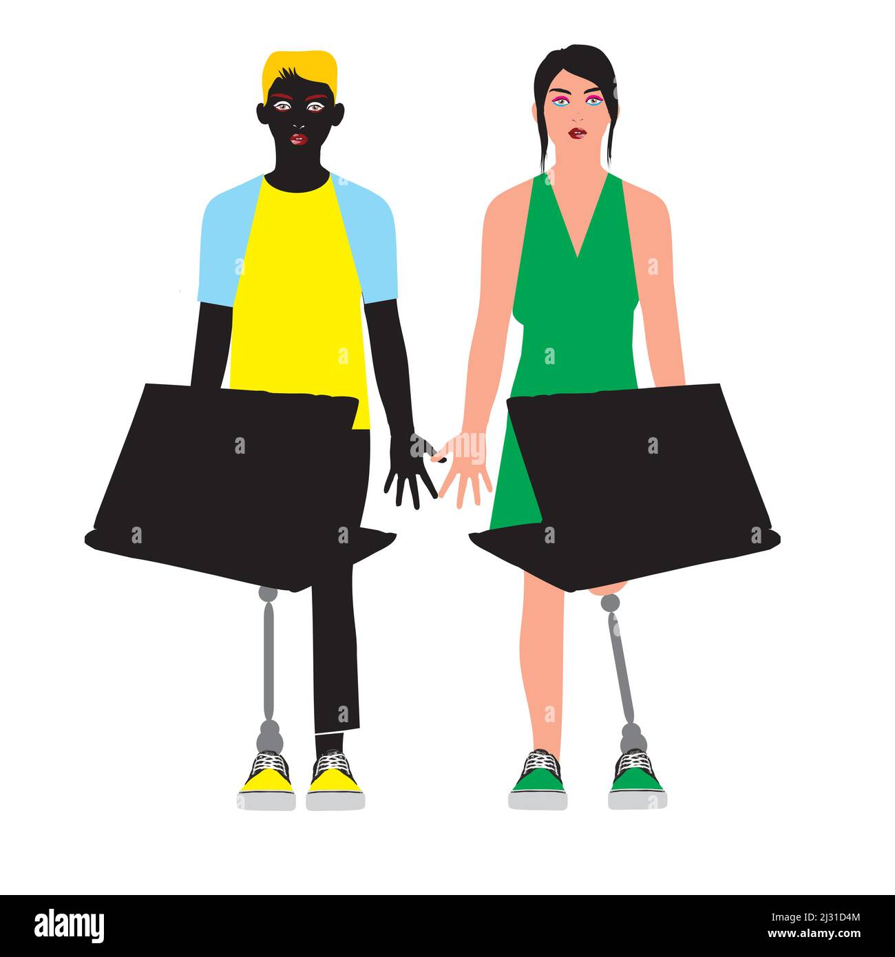 People distance learning with limb differences, illustration vector ...