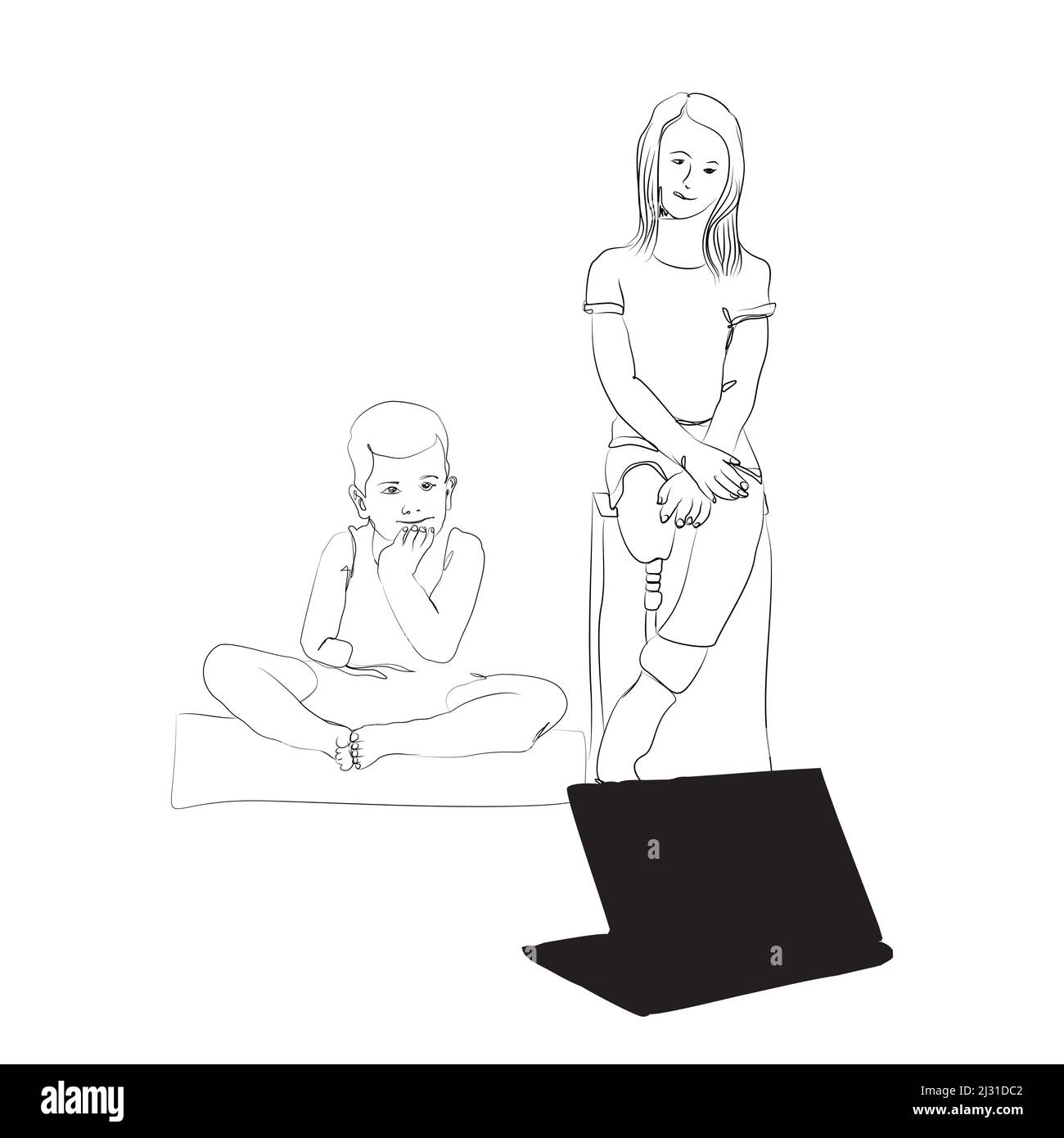 People distance learning with limb differences, illustration vector ...