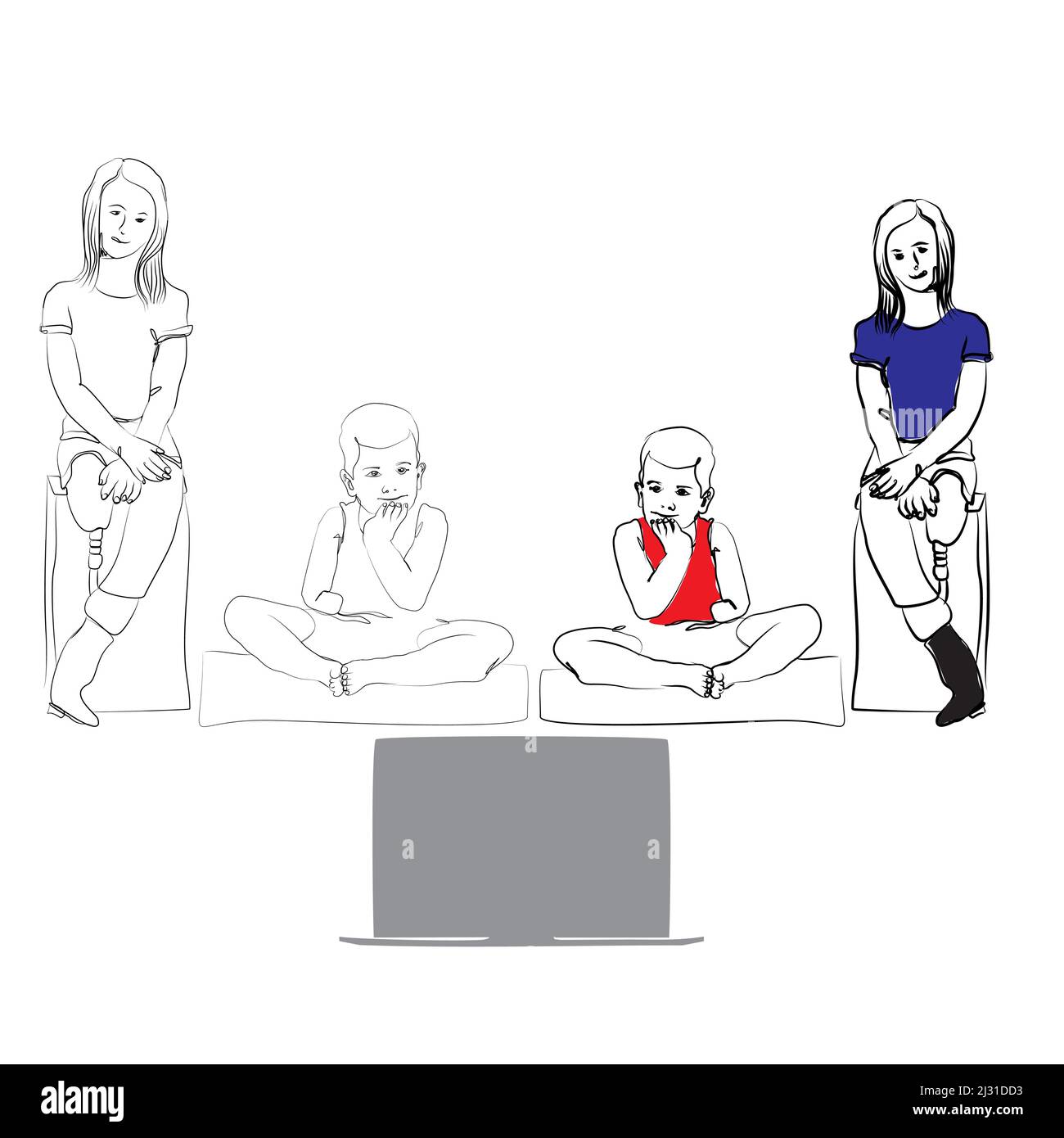 People distance learning with limb differences, illustration vector ...