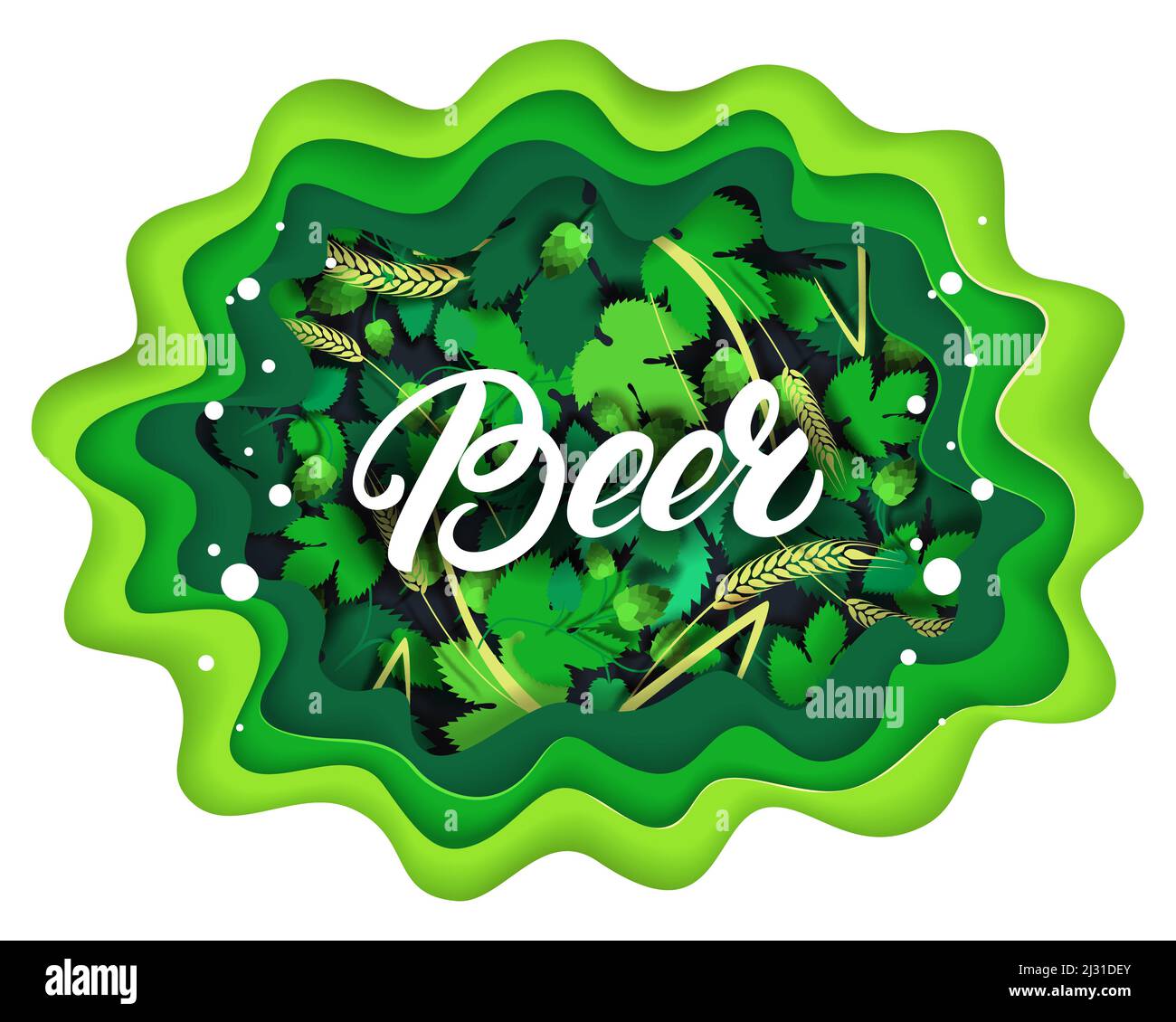 Beer label, vector illustration in layered paper art style Stock Vector ...