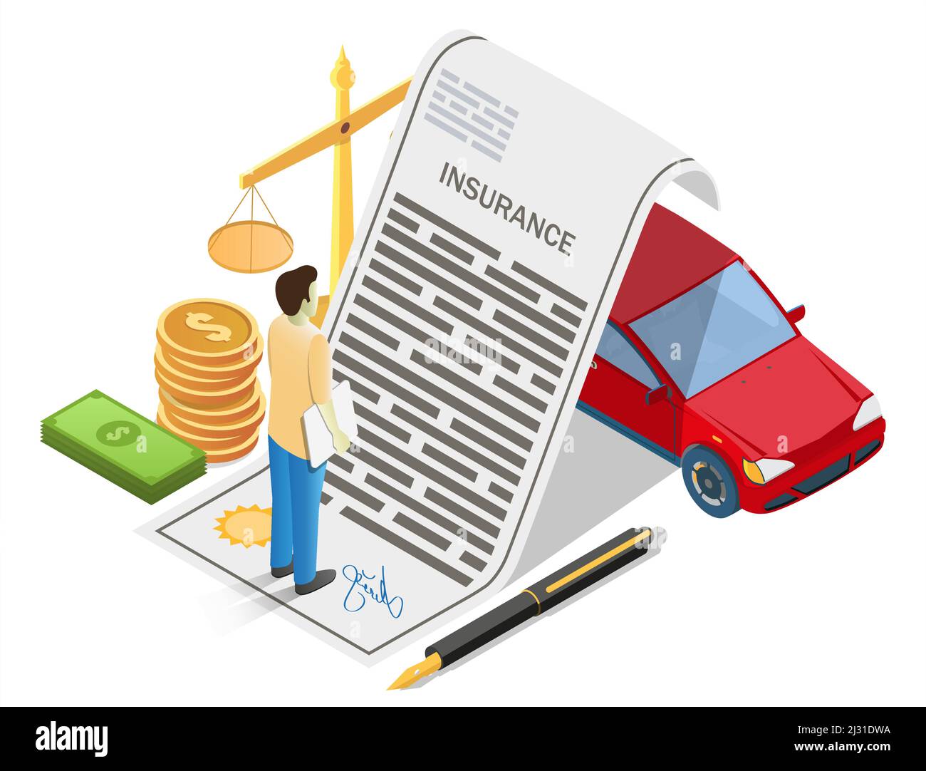 Car insurance concept vector flat isometric illustration Stock Vector ...
