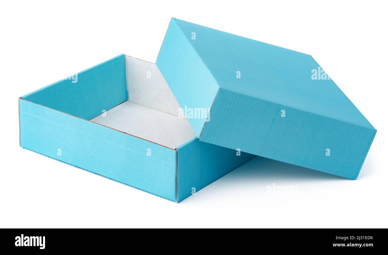 Blue cardboard box isolated on white background Stock Photo - Alamy