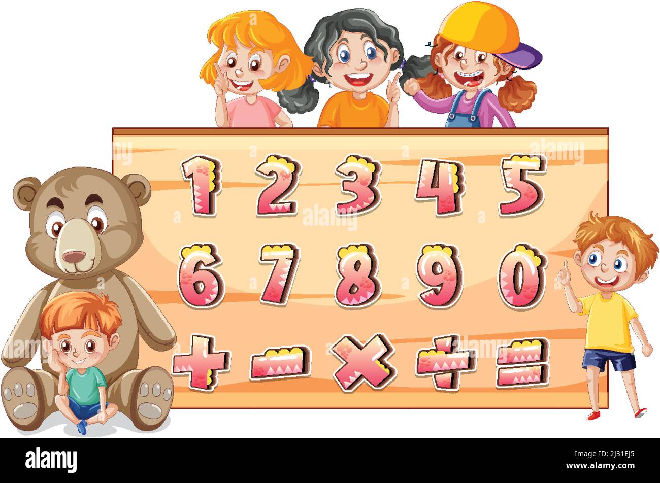 Counting number 0 to 9 and math symbols illustration Stock Vector Image ...