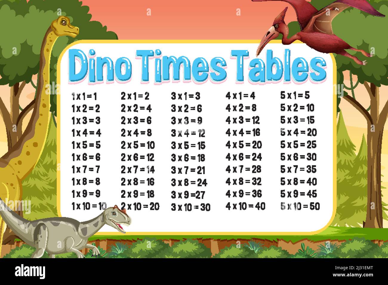 Times table in dinosaur theme illustration Stock Vector Image & Art - Alamy