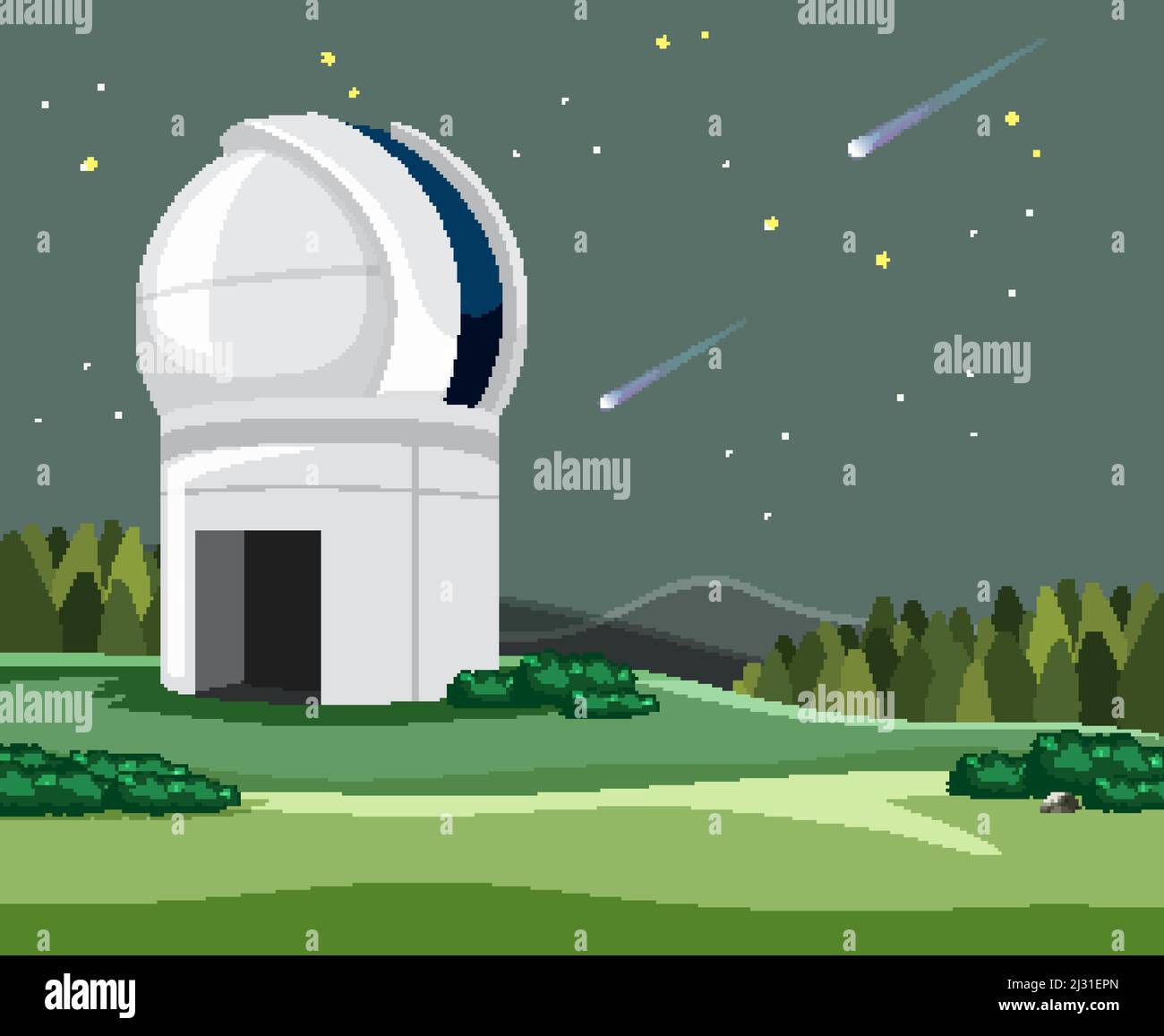 Astronomy theme with planetarium in the field illustration Stock Vector ...