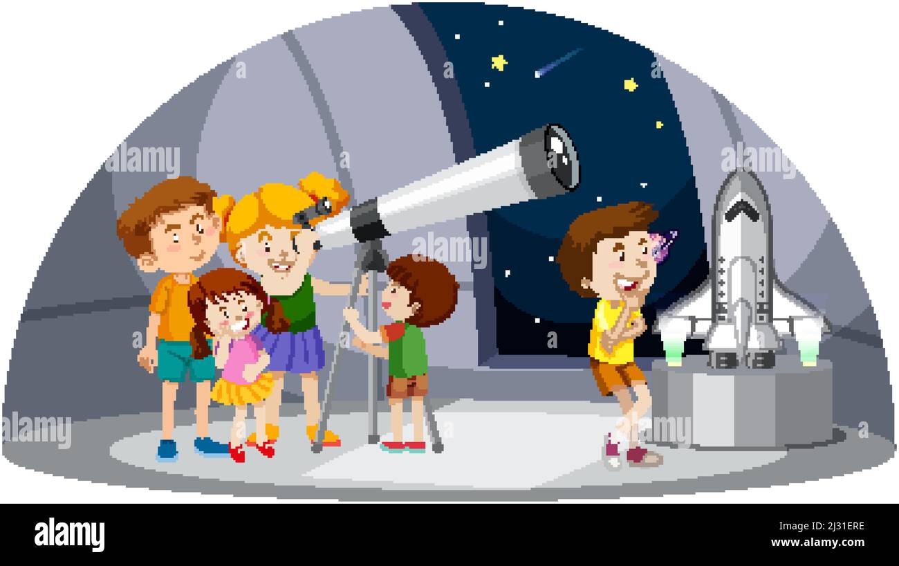 Astronomy theme with kids looking at telescope illustration Stock ...