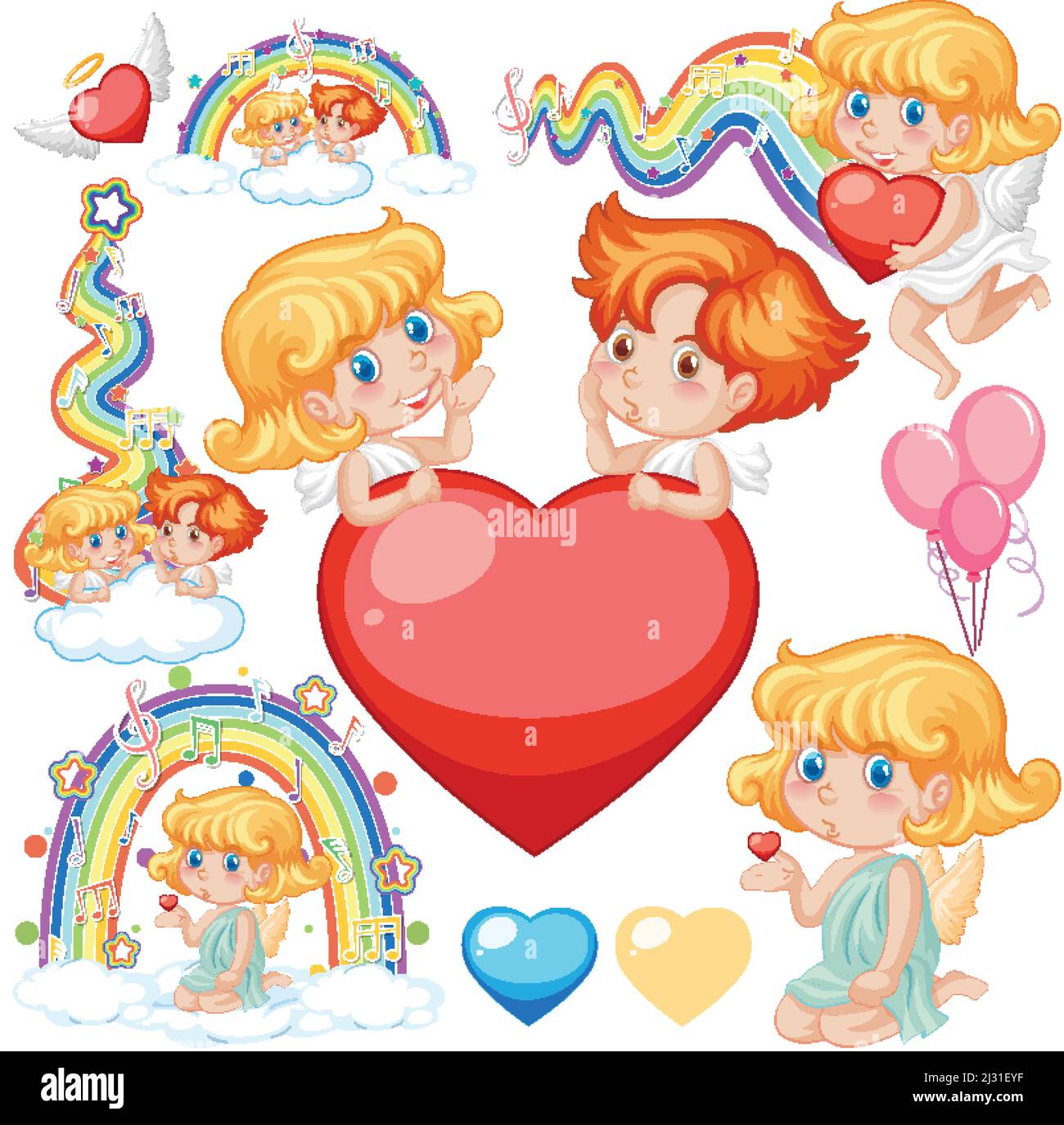 Valentine theme with rainbow and cupid illustration Stock Vector Image ...