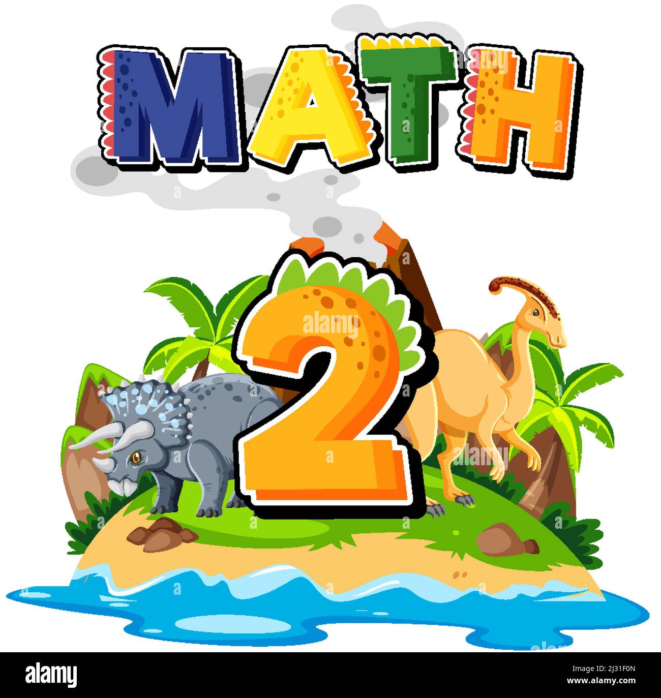 Two dinosaurs with number two cartoon illustration Stock Vector Image ...