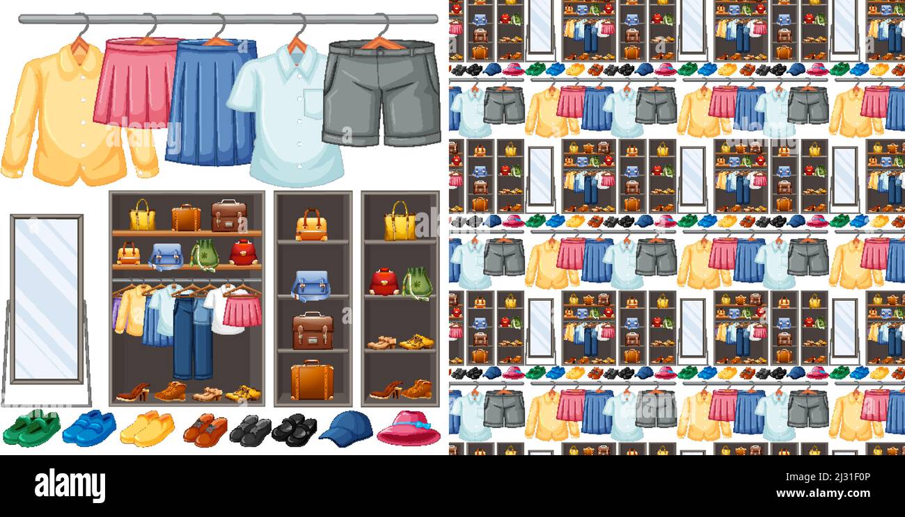 Seamless background design with cloth theme on white background ...