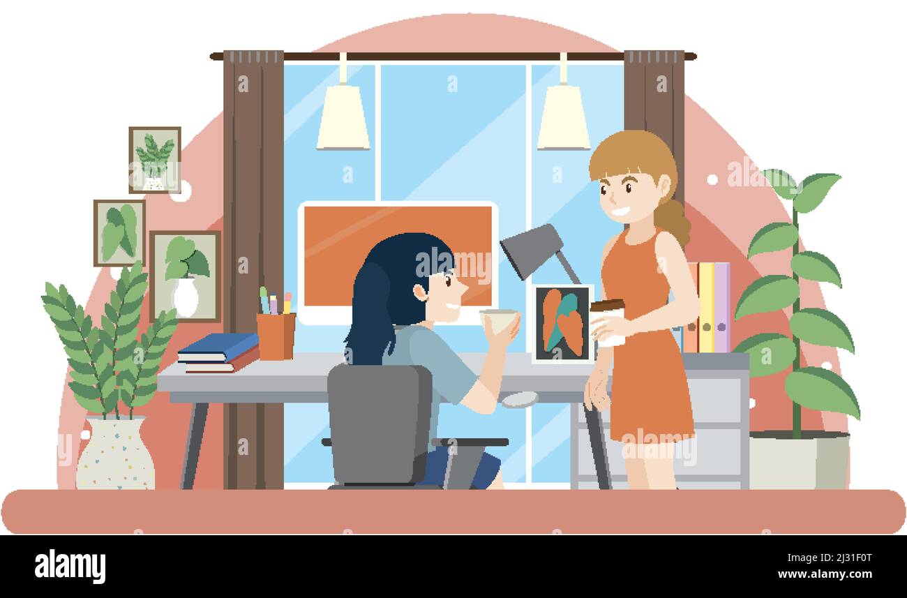 Two women working on computer illustration Stock Vector Image & Art - Alamy