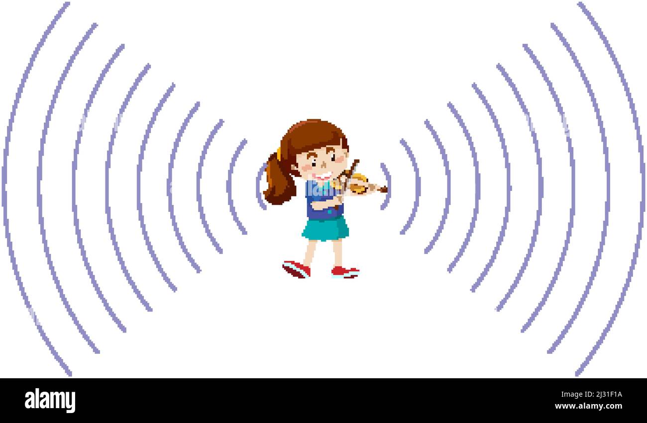 A girl playing violin with sound wave icon illustration Stock Vector ...