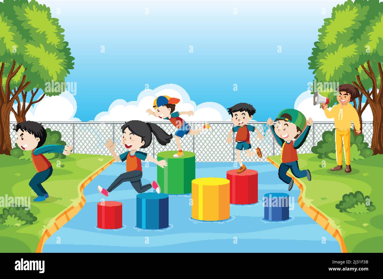 Kids playing red light green light game illustration Stock Vector Image ...