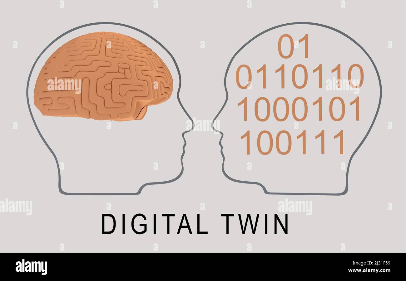 3D illustration of two partially overlapping head silhouettes with the ...