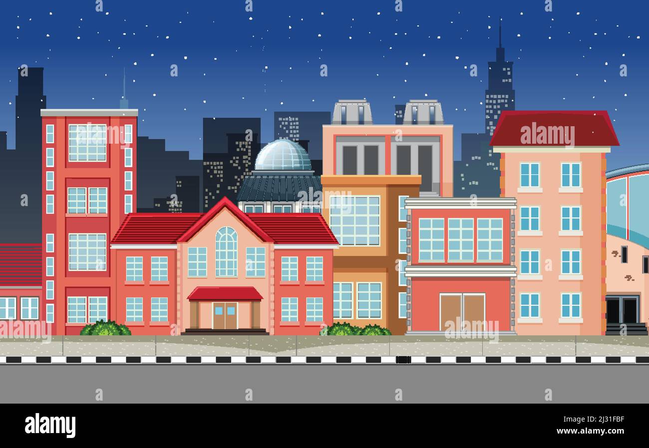 City building view at night illustration Stock Vector Image & Art - Alamy
