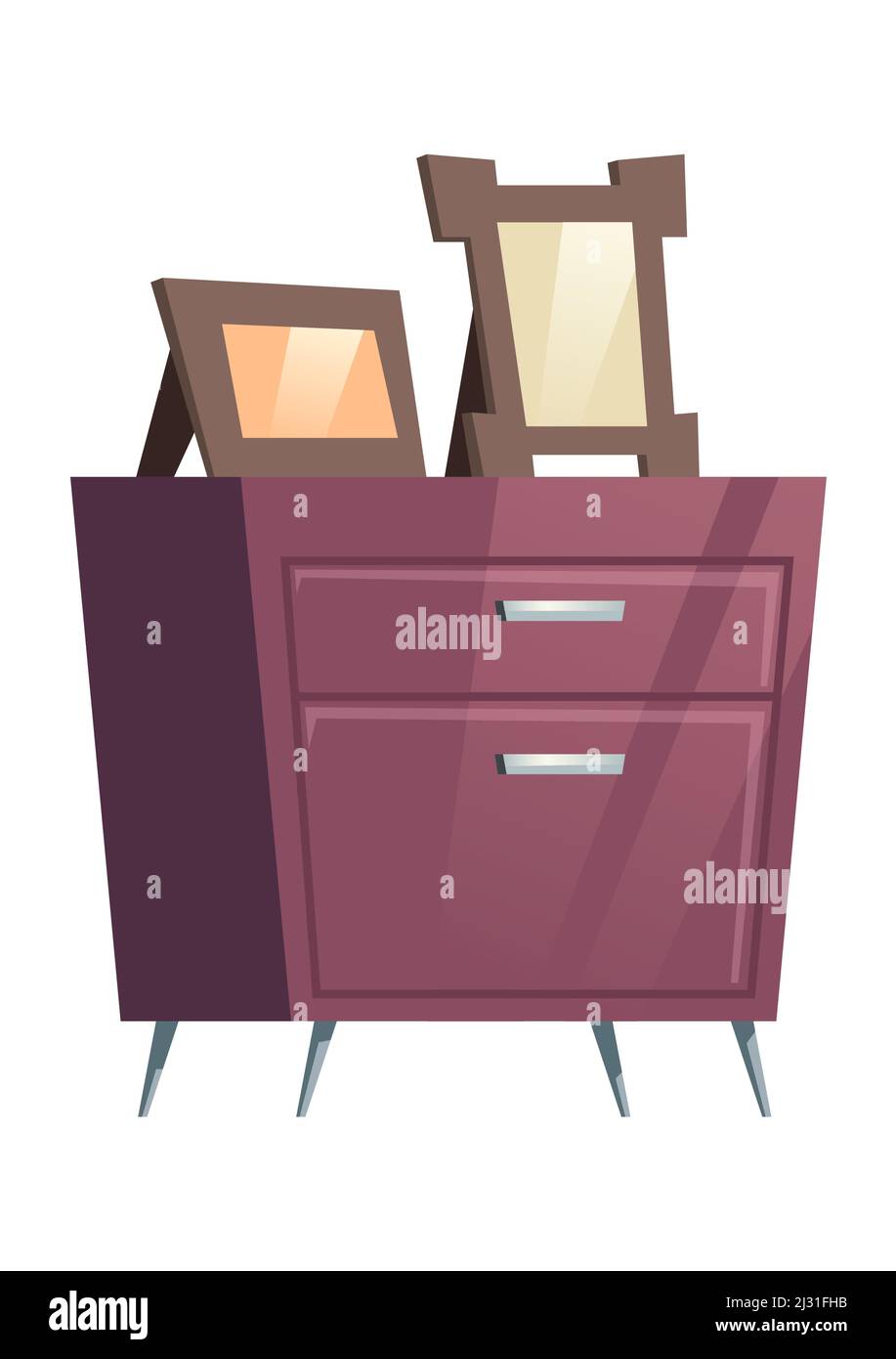 Bedroom furniture night table, chest of drawers with photo frames ...