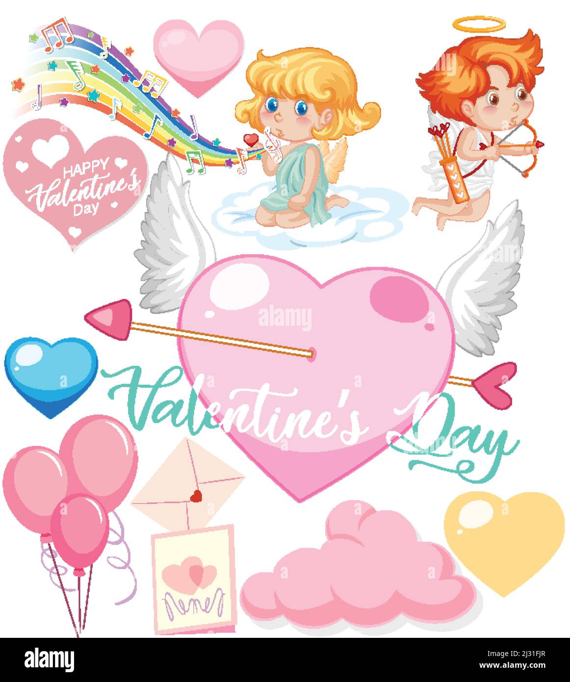 Valentine day with cupid and musical rainbow illustration Stock Vector ...