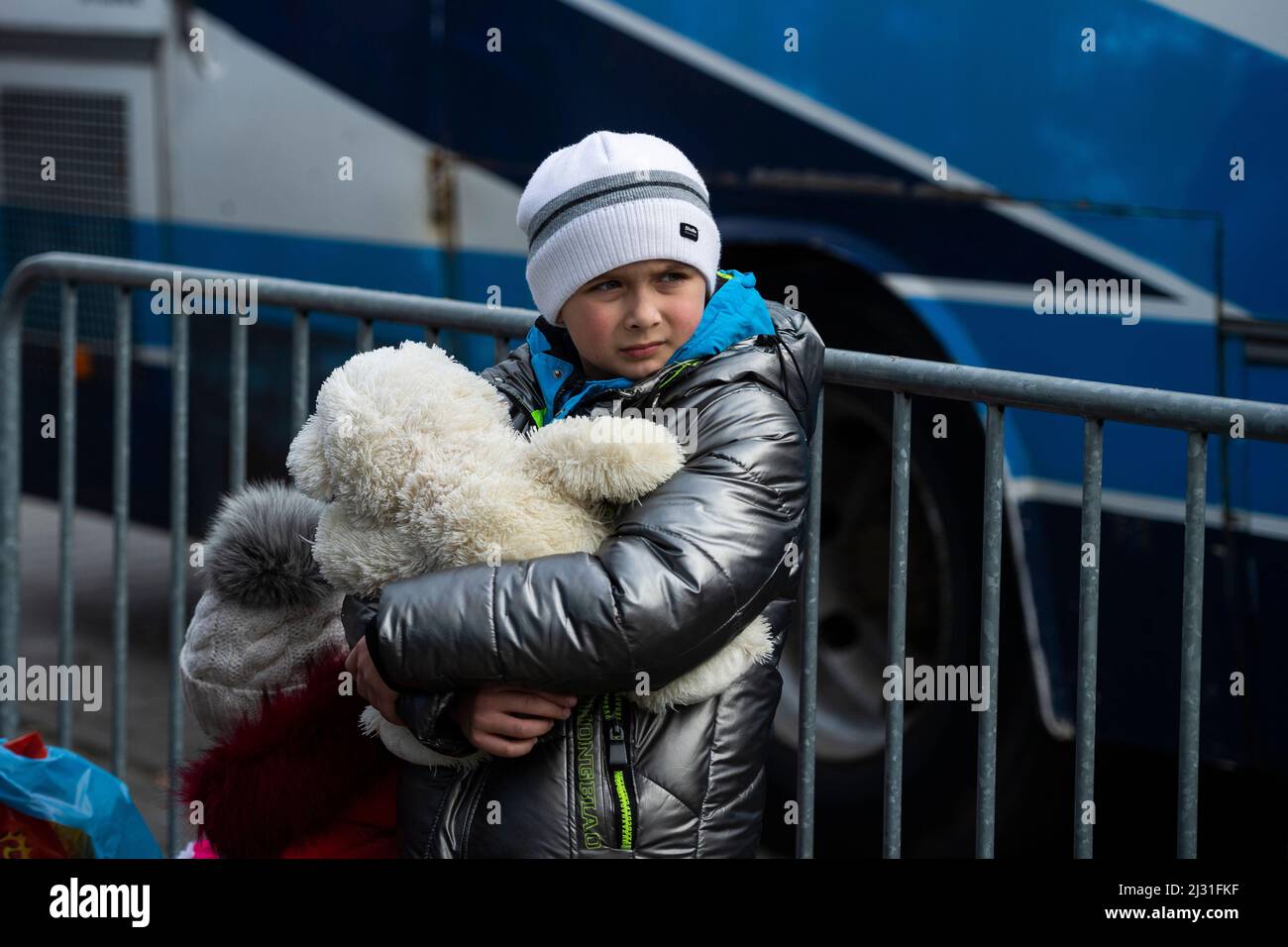War refugees from Ukraine at the Polish border crossing Korczowa ...