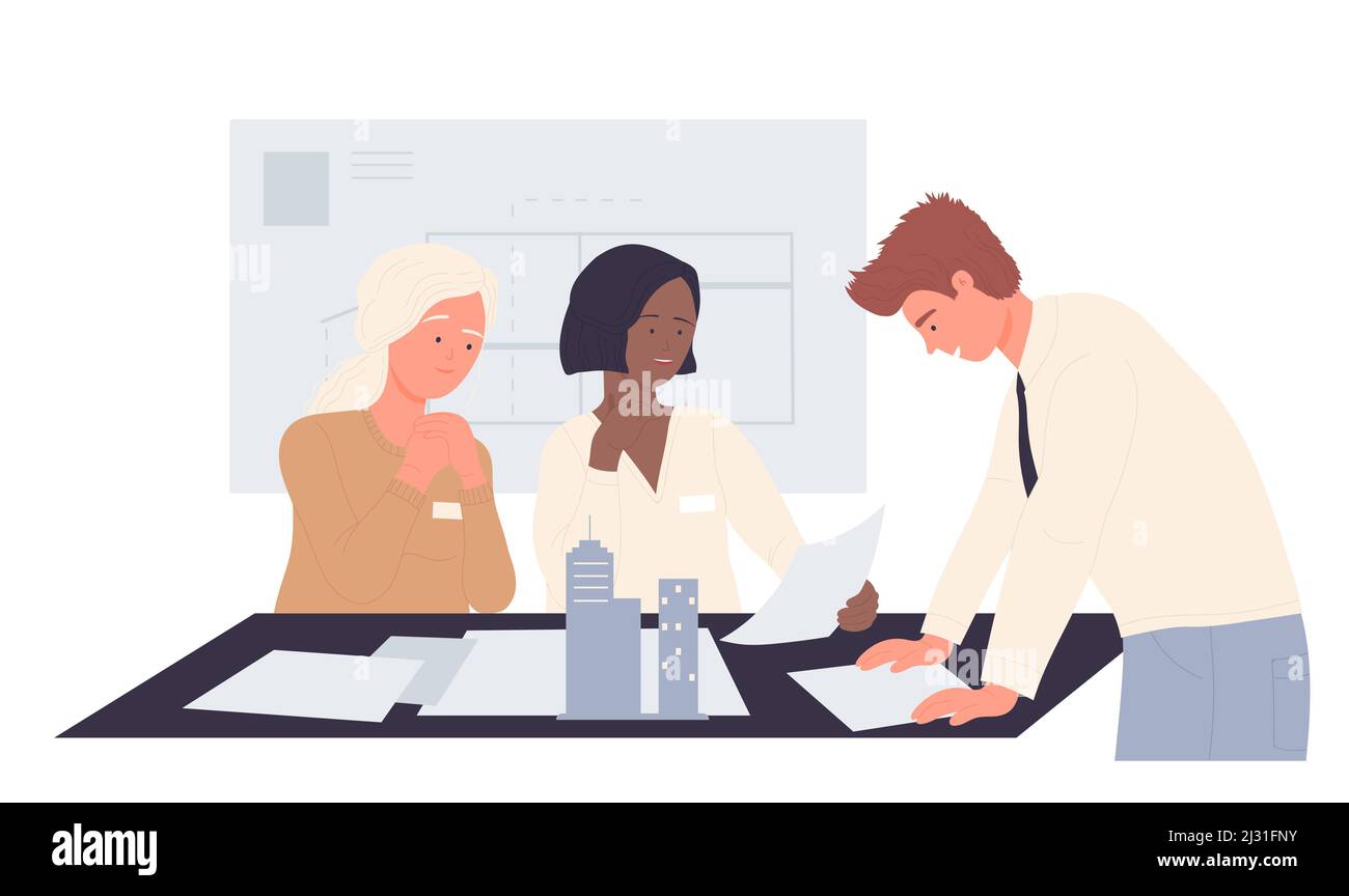 Architects engineering team. Building projecting and management ...