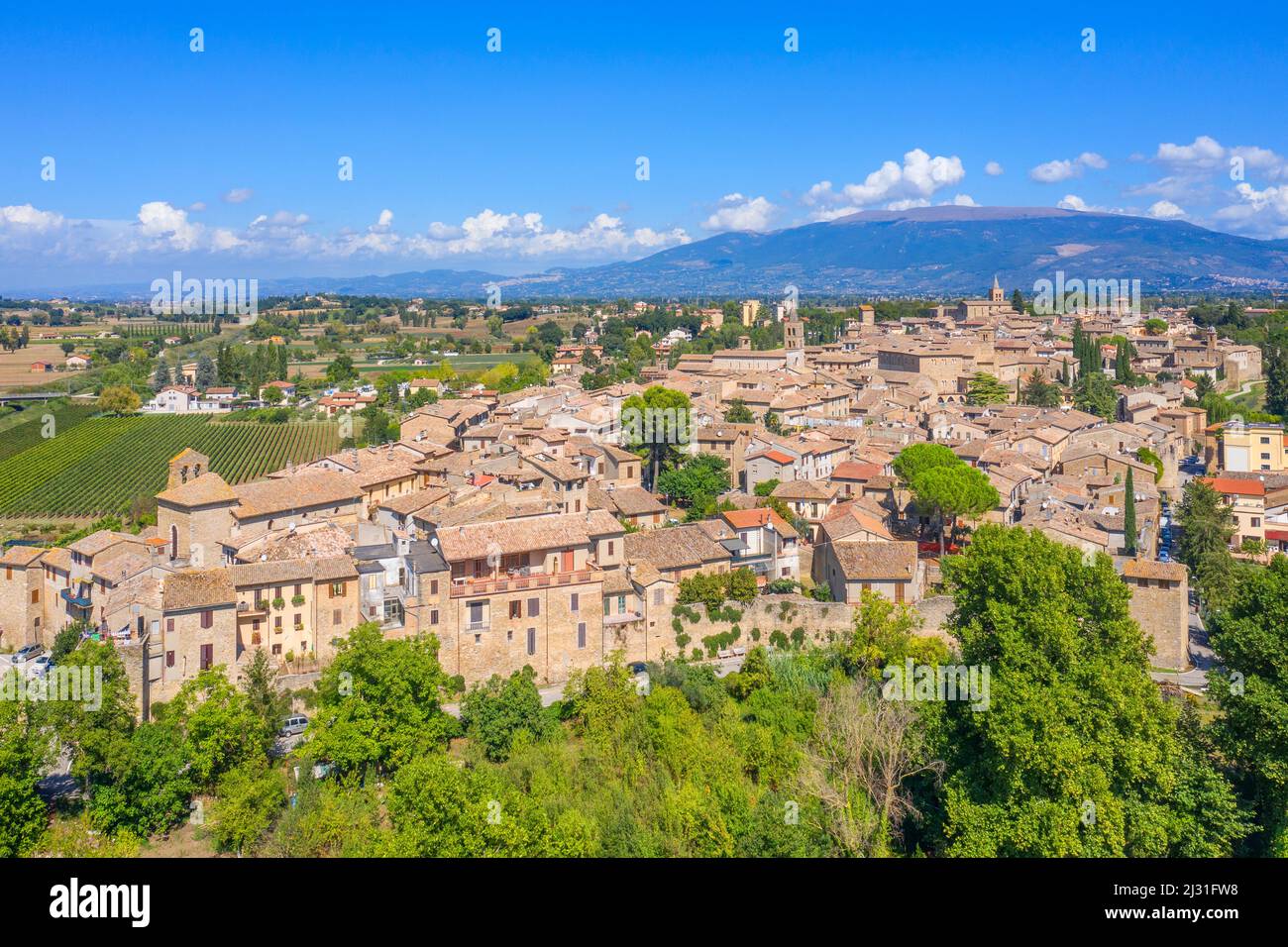 Aerial view of Bevagna, Perugia Province, Sagrantino Wine Route, Umbria ...